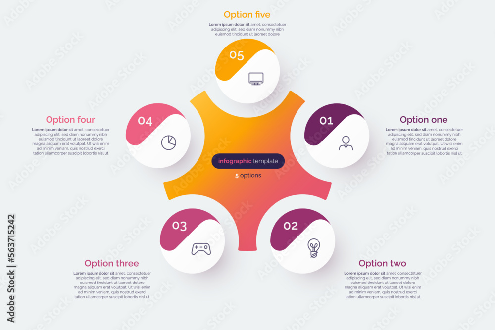 Five option circle infographic diagram. Vector illustration Stock ...