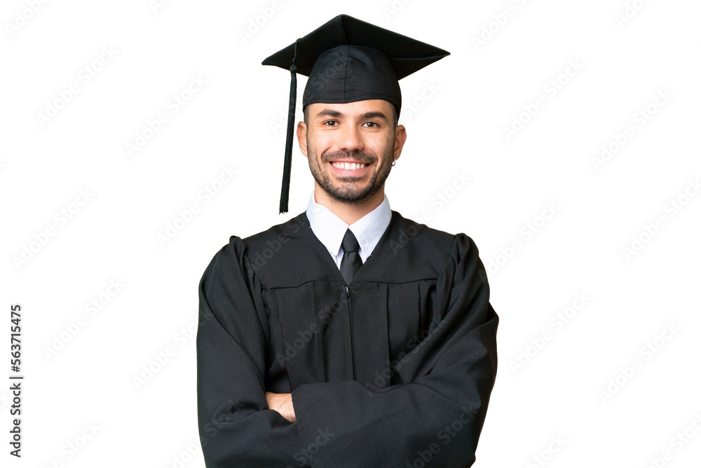 Young university graduate man over isolated chroma key background ...