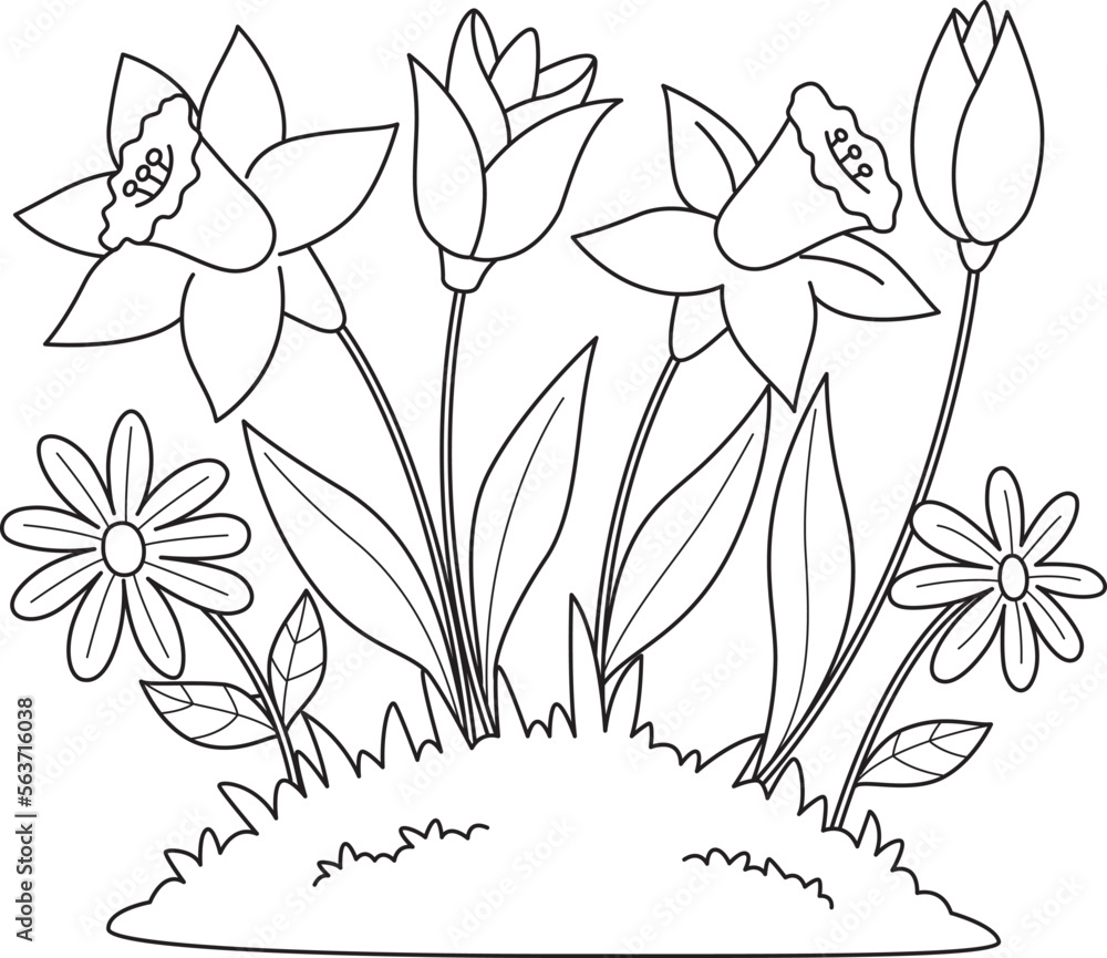 Spring Tulip Flowers Isolated Coloring Page Stock Vector | Adobe Stock