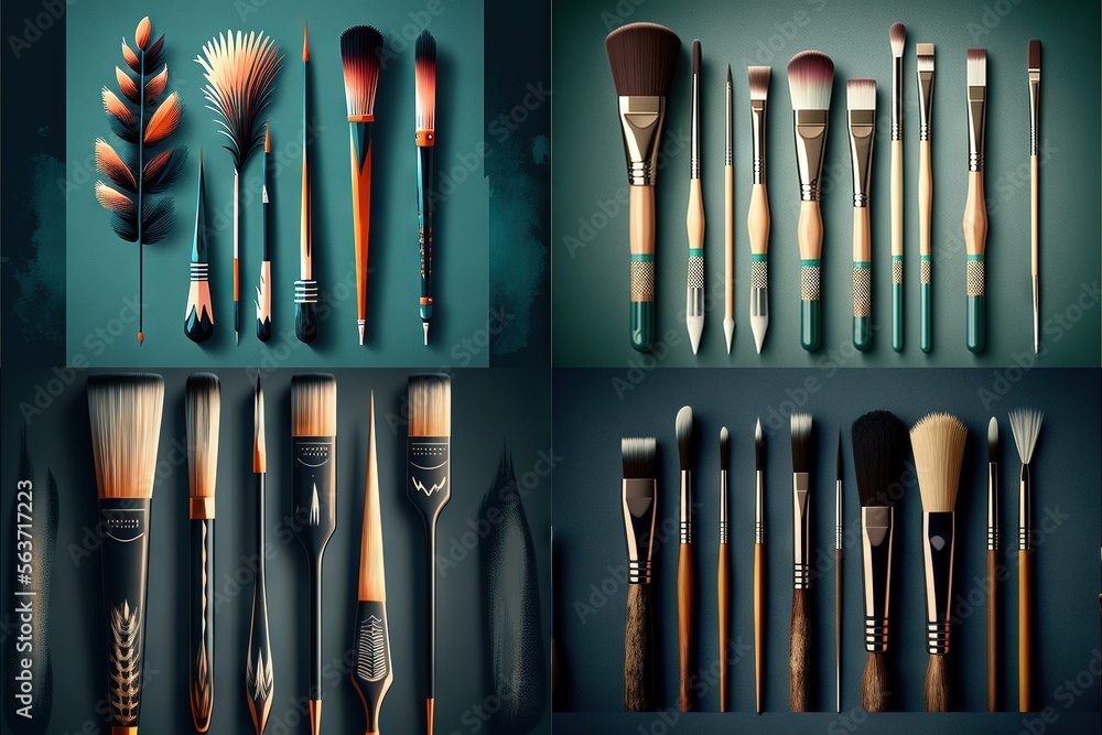 collection of brushes and brushes with different shapes and sizes of ...