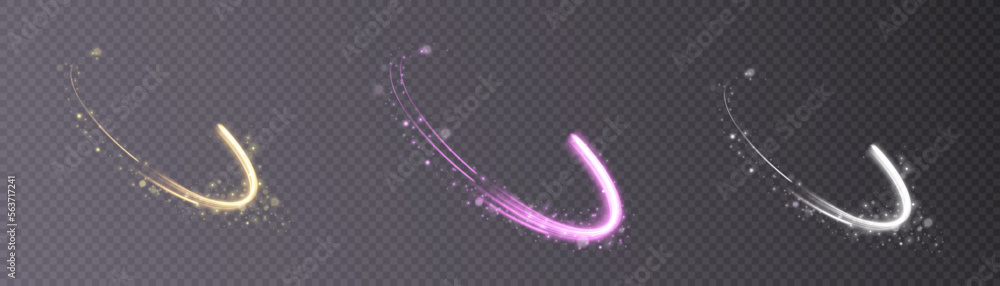 Light whirl. Curve neon line light effect. Glowing blue purple curved ...