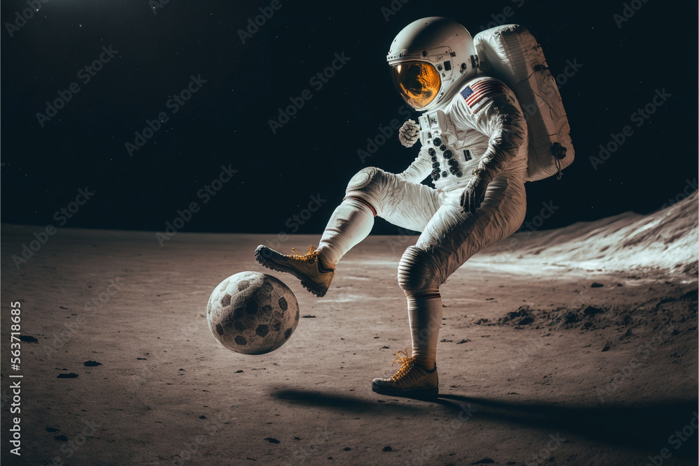 Astronaut playing football on alien planet, travel and healthy ...