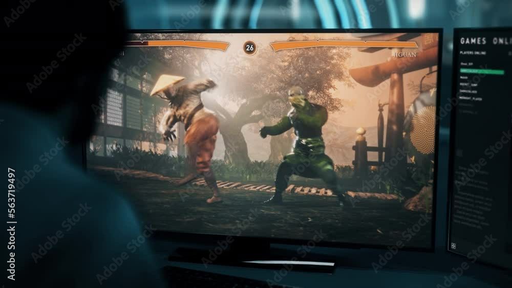 Stockvideo Taking part in the fighting video game tournament. Using ...