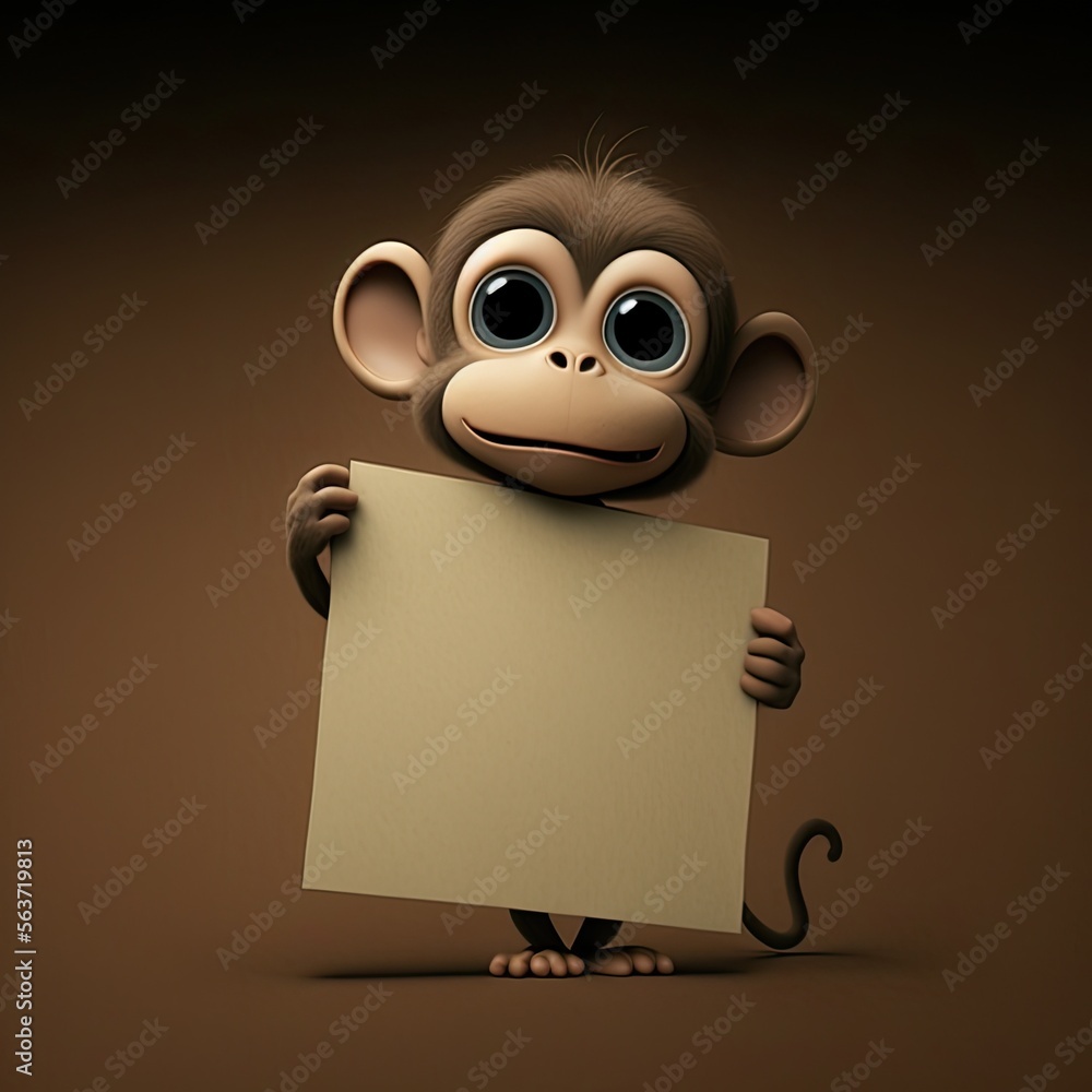 Cute Cartoon Monkey with Blank Sign (Generative AI) Stock Illustration ...