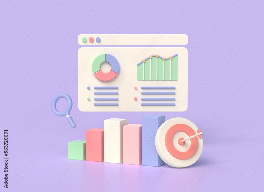 3d graph, target and arrow, chart. data analytics concept. SEO ...