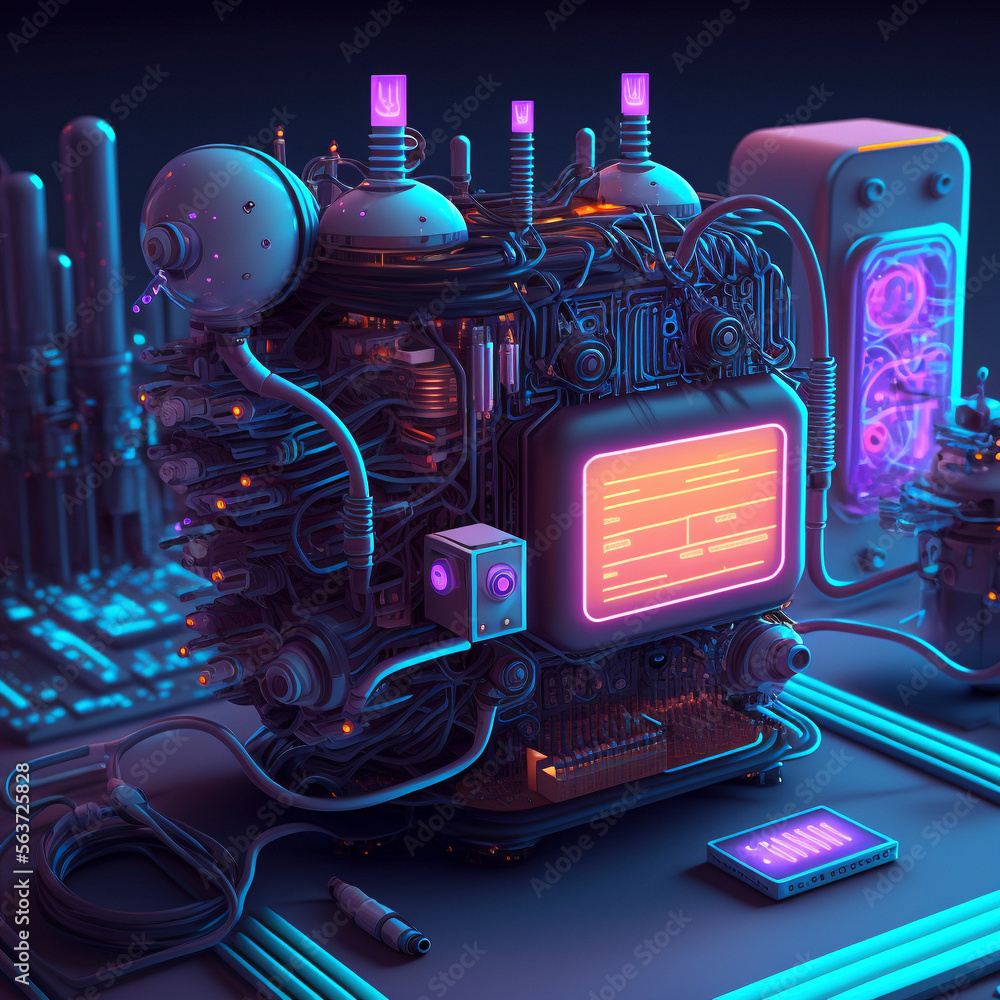 Illustration of AI & IoT, network of devices powered by advanced AI ...