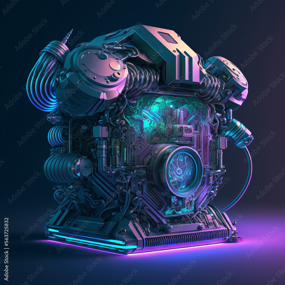 Abstract illustration of a futuristic supercomputer with intricate ...