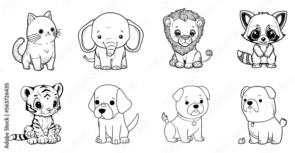 Coloring page. Set of large animals for coloring on a white background ...