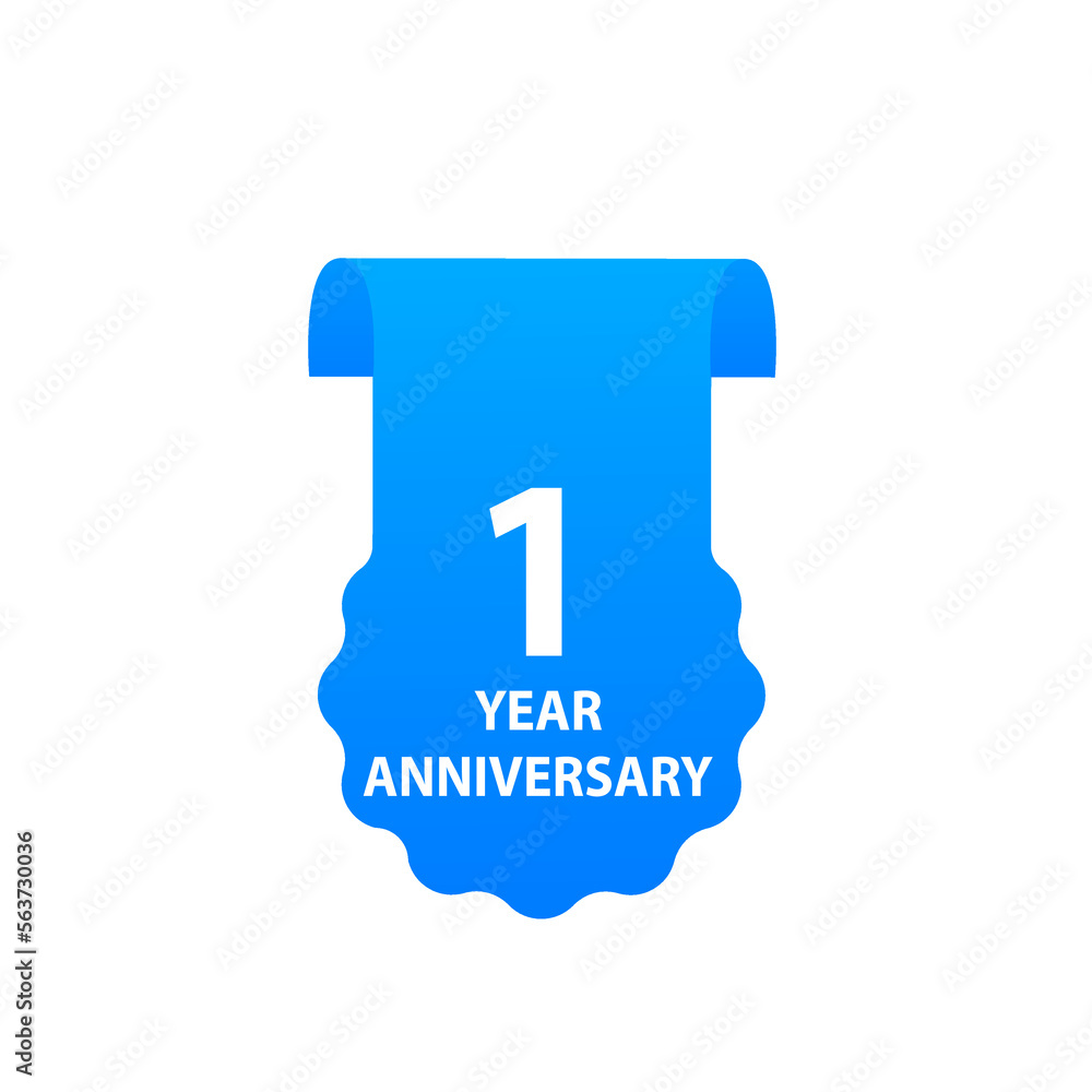 1 Years Anniversary Celebration. Design with blue color and ribbon ...