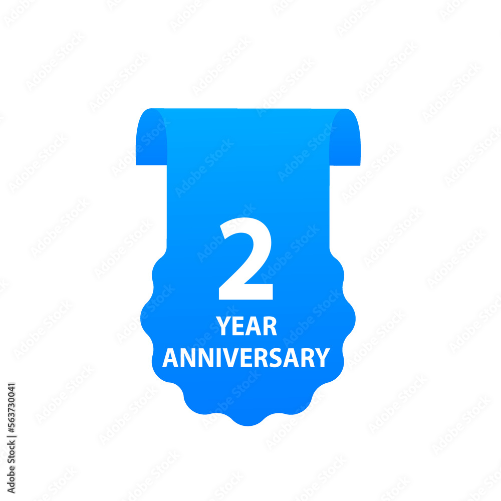 2 Years Anniversary Celebration. Design with blue color and ribbon ...