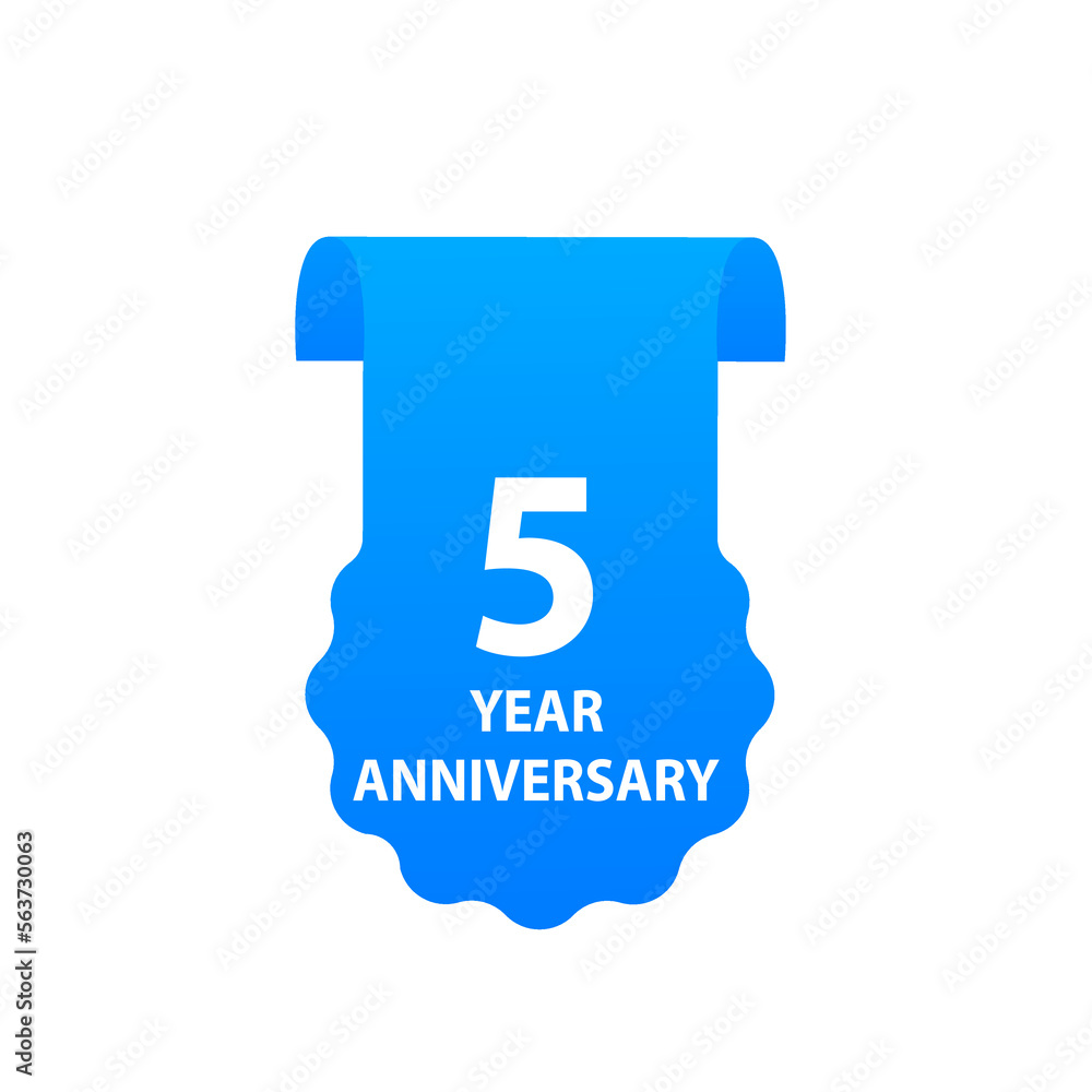5 Years Anniversary Celebration. Design with blue color and ribbon ...