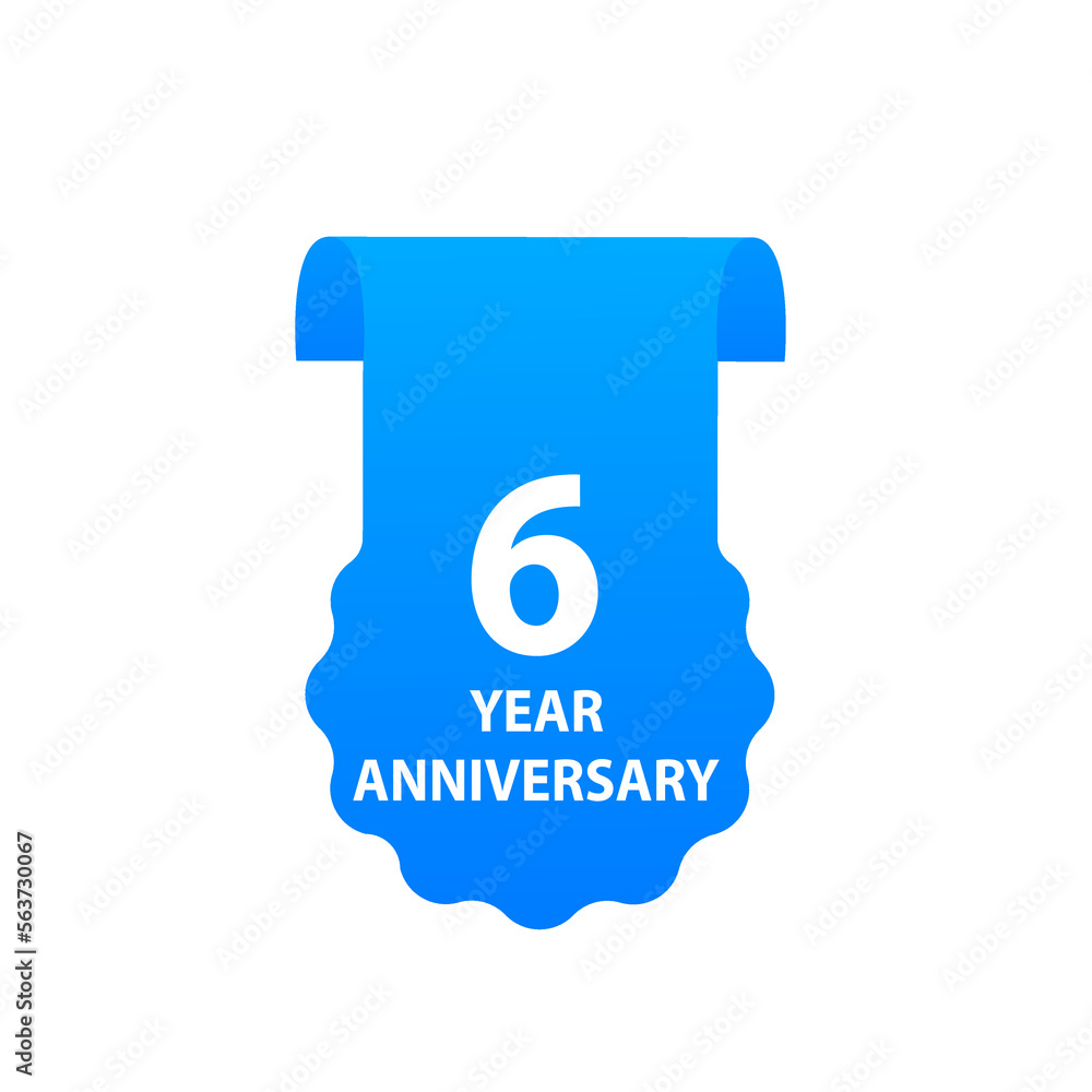 6 Years Anniversary Celebration. Design with blue color and ribbon ...