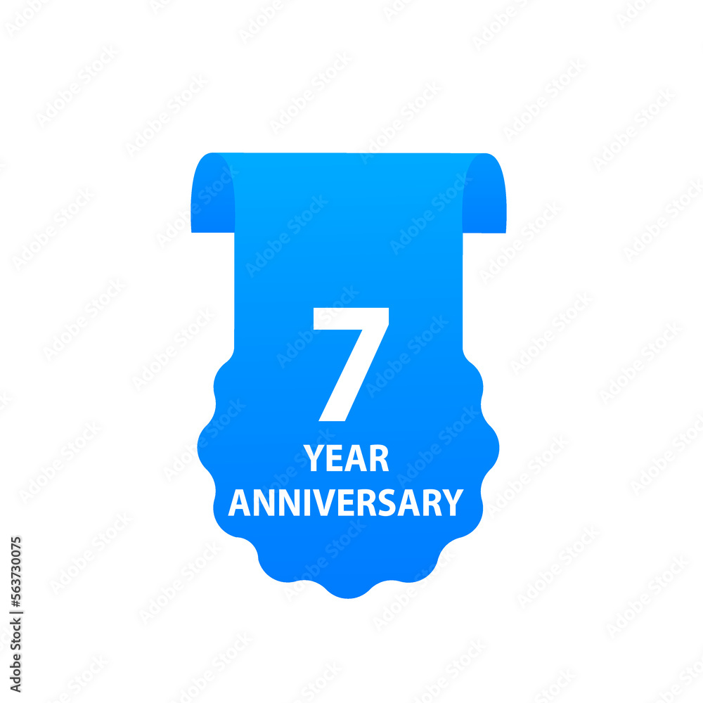 7 Years Anniversary Celebration. Design with blue color and ribbon ...