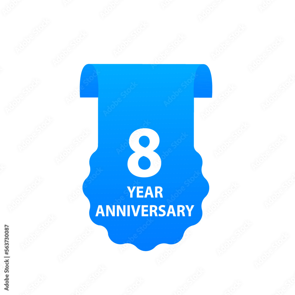 8 Years Anniversary Celebration. Design with blue color and ribbon ...
