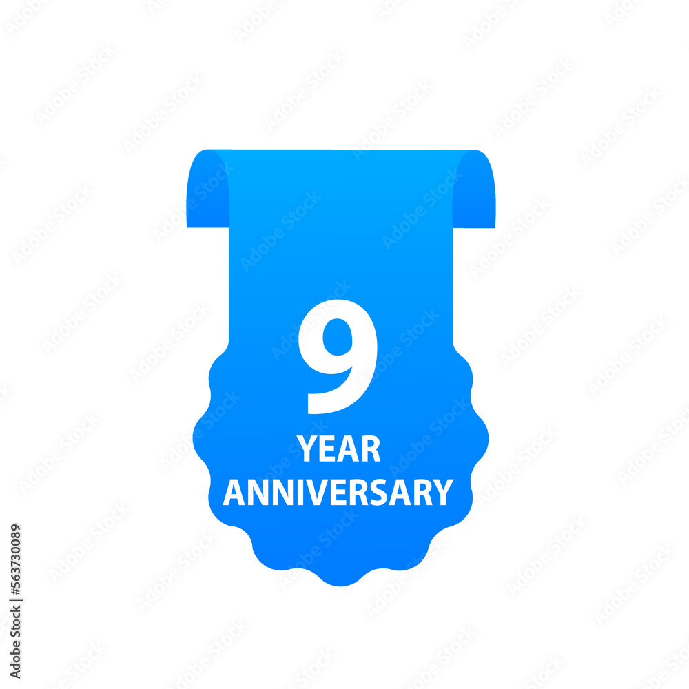 9 Years Anniversary Celebration. Design with blue color and ribbon ...