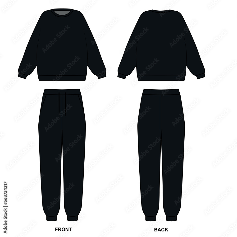 Vector contour drawing of a crew-neck sweatshirt and sweatpants ...