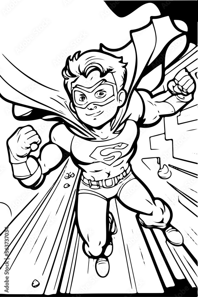 Flying Superhero Coloring Page