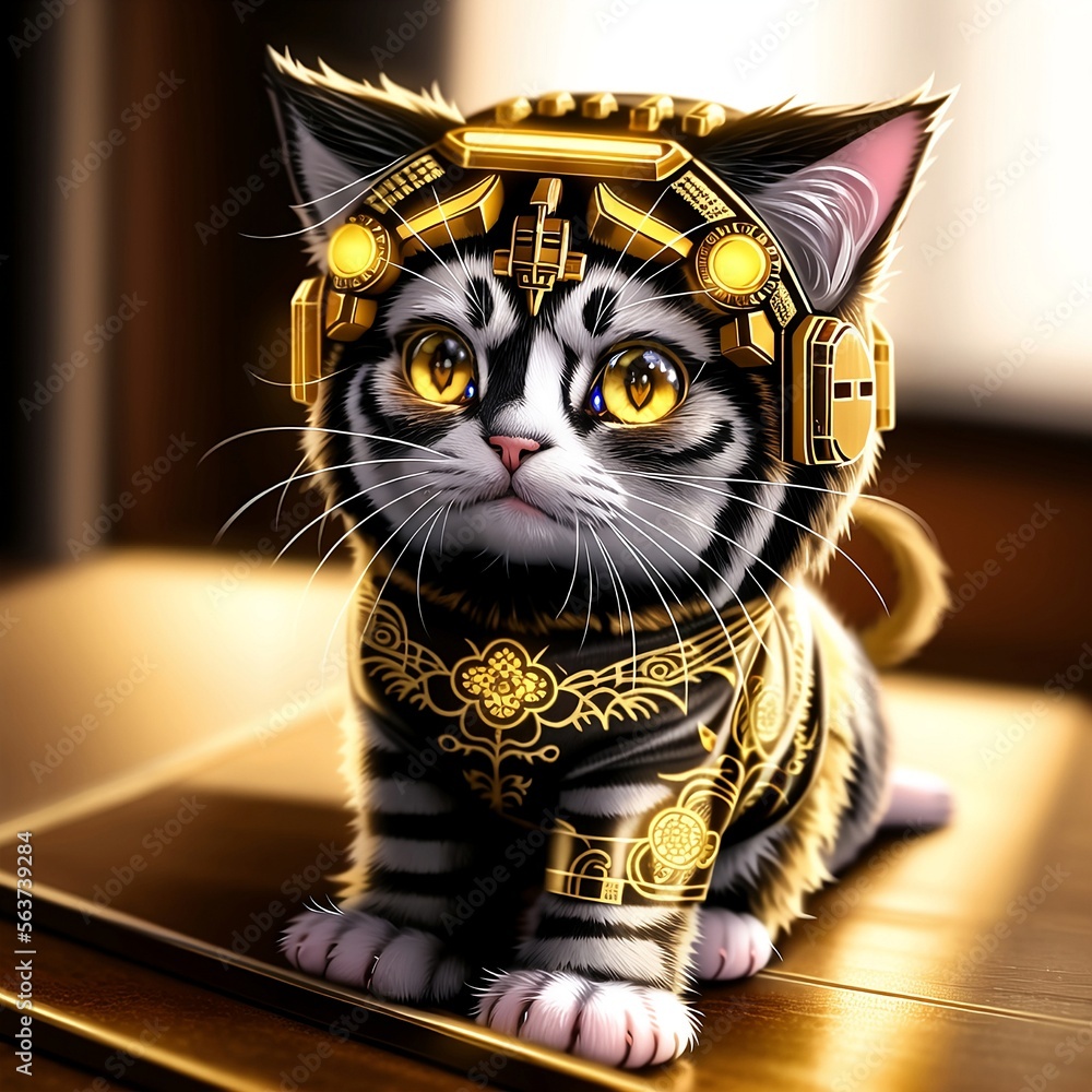 cute cat in cybernetic costume, robot, logo, fantasy, ai Stock ...