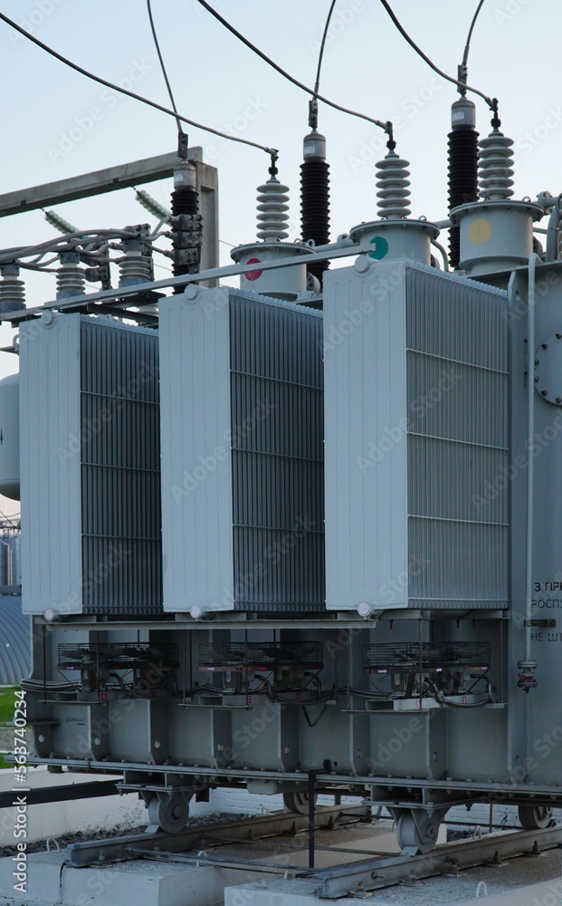 Power transformer. Electrical equipment. Electric substation. High ...