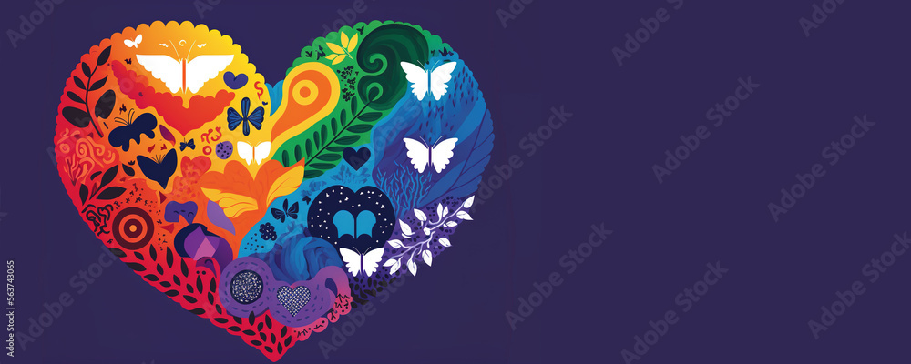 Rainbow coloured heart on black background. Generative AI Stock ...