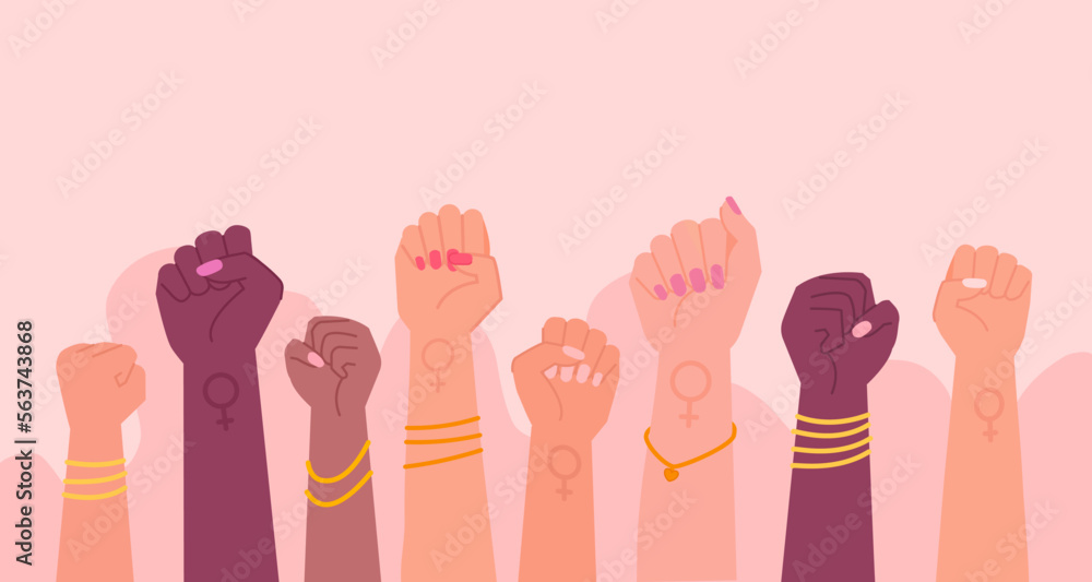 Women fists revolution. Female protesters hands, american womans rights ...