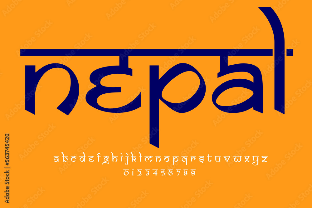 Nepal text design. Indian style Latin font design, Devanagari inspired ...