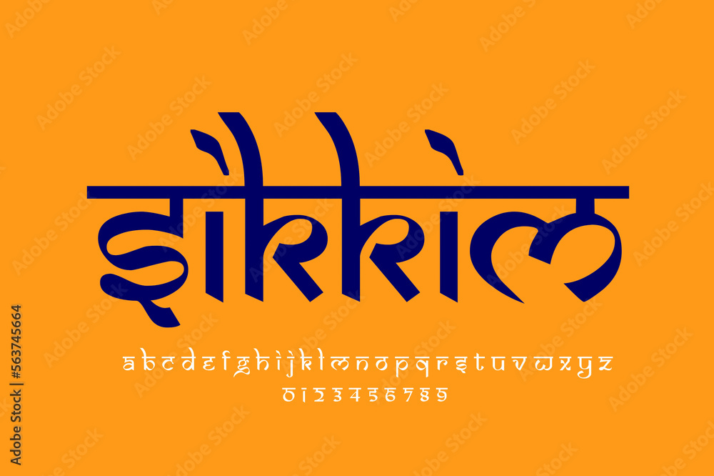 Indian state Sikkim text design. Indian style Latin font design ...