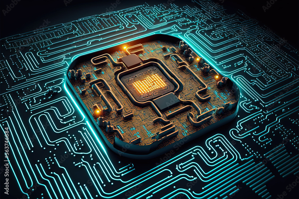 AI-generated artwork, Cybersecurity network, Tech microchip, Digital ...