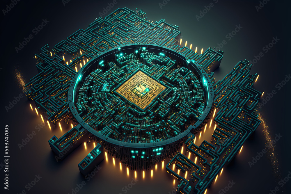 AI-generated artwork, Cybersecurity network, Tech microchip, Digital ...