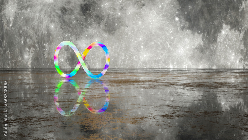 Rainbow color of infinity ring and its reflection on a wet concrete ...