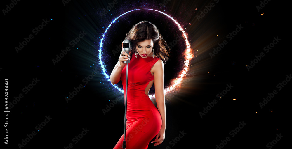 Karaoke singer in neon light. Download high resolution photo for a ...