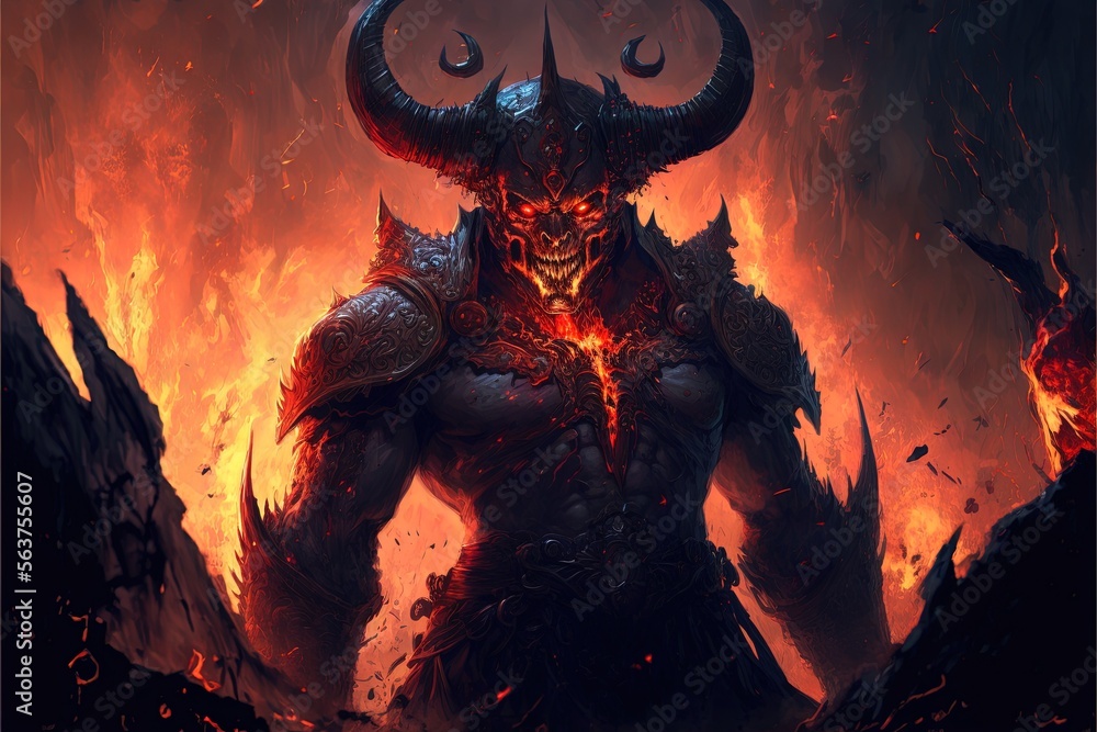 Souls burning in the hell. Fantasy illustration. Demon, monster ...