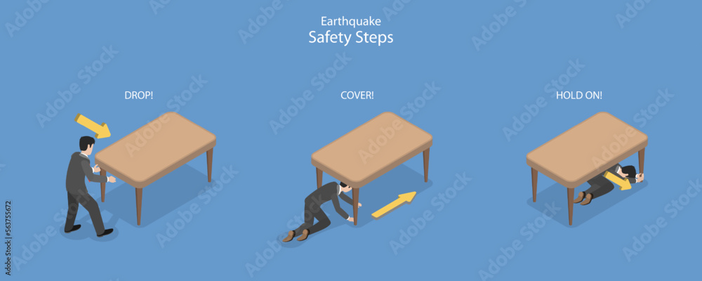 3D Isometric Flat Vector Conceptual Illustration of Earthquake Safety ...