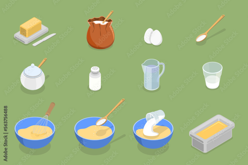 3D Isometric Flat Vector Conceptual Illustration of Baking Elements Set ...