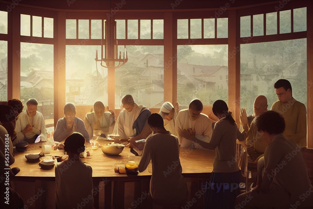 Group of humble pious religious diverse multiracial multiethnic people ...