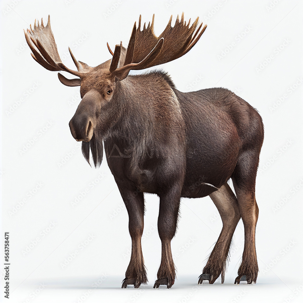 Cervalces latifrons (Broad-Fronted Moose) full body image with white ...