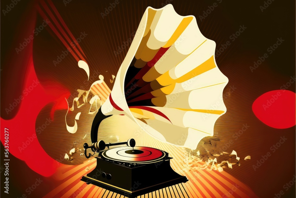 Cartoon of jazz music notes in the air coming out of a gramophone ...