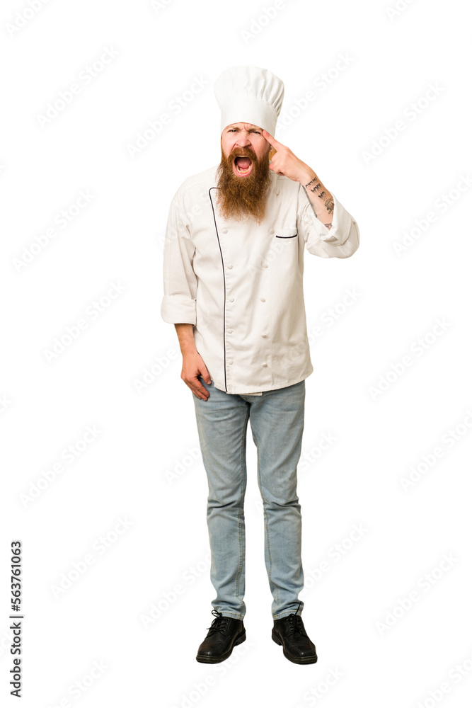 Full body adult cook man cut out isolated showing a disappointment ...