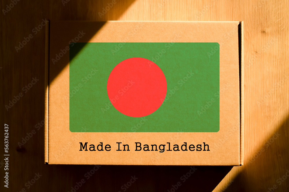 Made in Bangladesh. Cardboard boxes with text "Made In Bangladesh" and ...