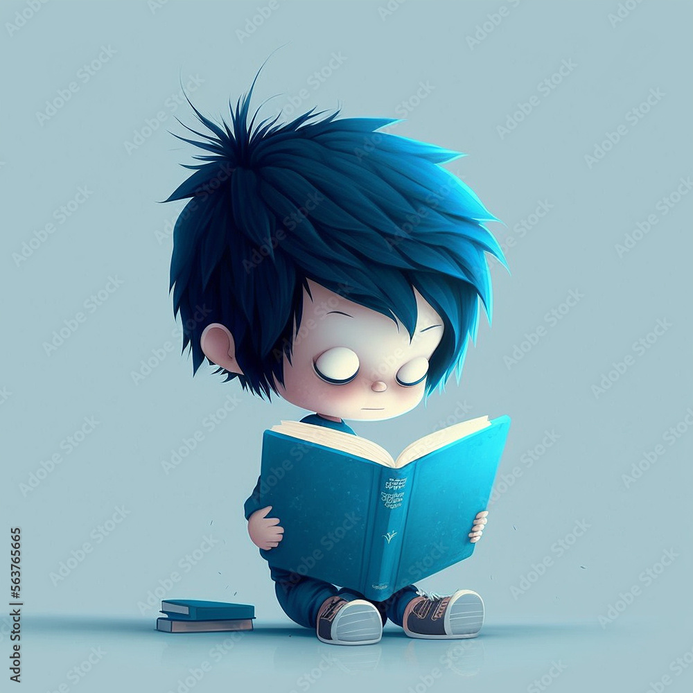 Chibi Cute Character Reading A Book, Created With Generative Ai Stock ...