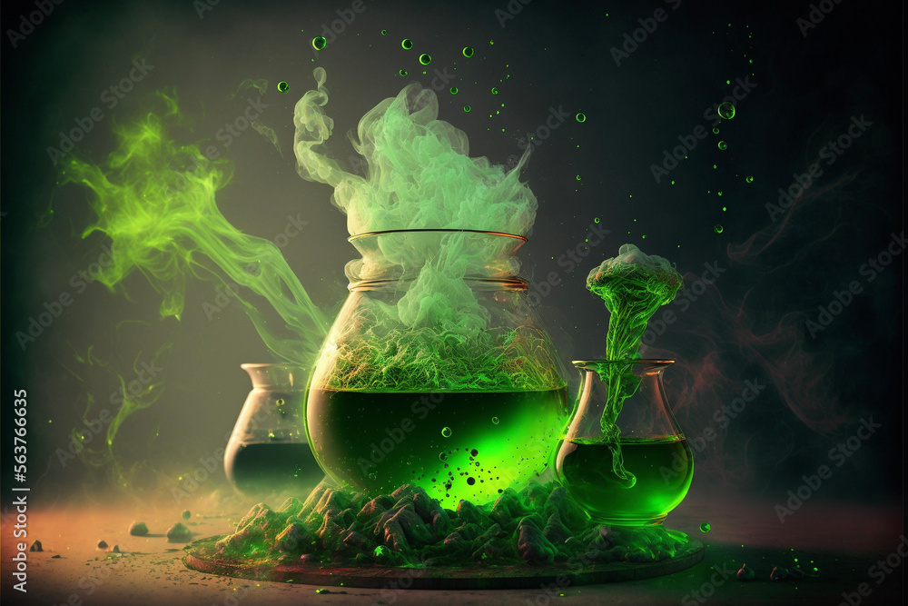 Green Potions Chemistry Lab Alchemy Spells Generative AI ilustração do ...