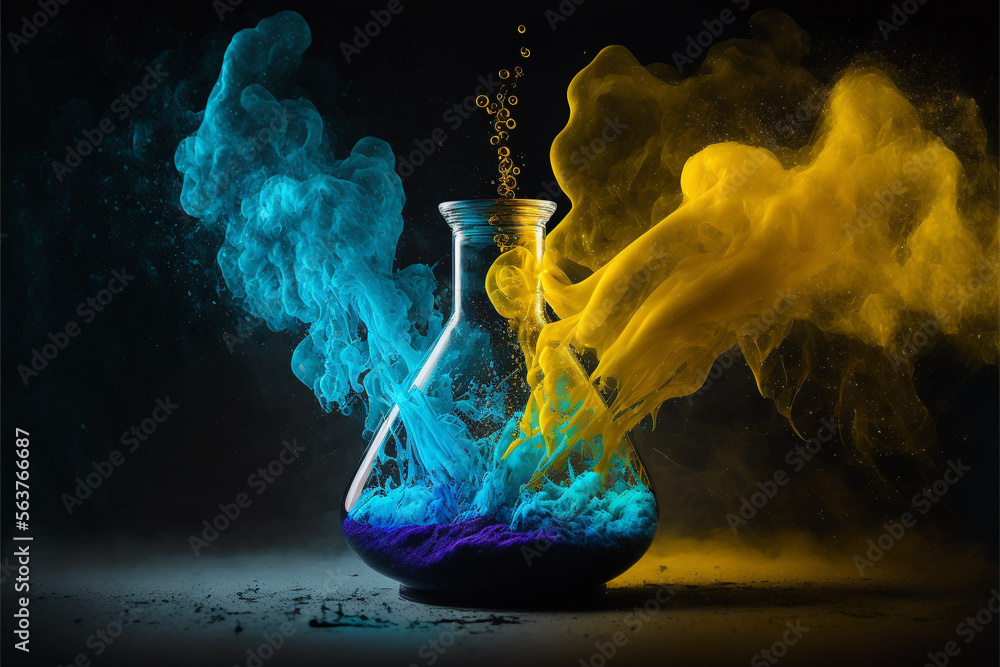 Blue and Yellow Potions Chemistry Lab Alchemy Spells with Smoke ...
