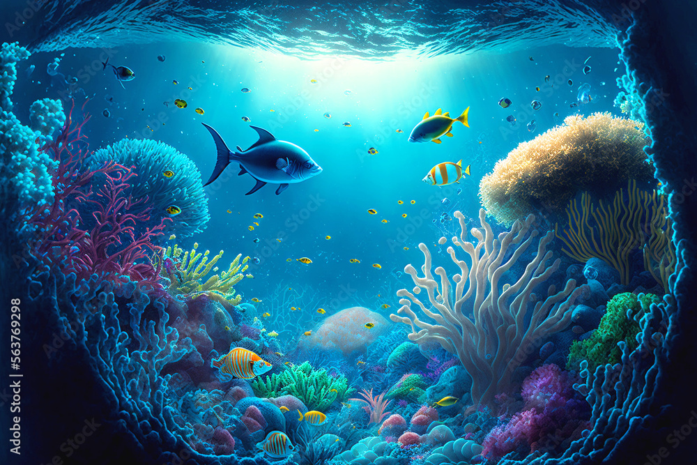 AI Generated Underwater Ocean Background Stock Illustration | Adobe Stock