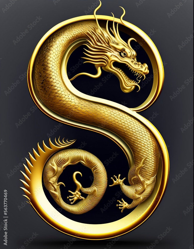 Oriental Dragon swallowing its tail in a Gold / Silver Yin-Yang symbol ...