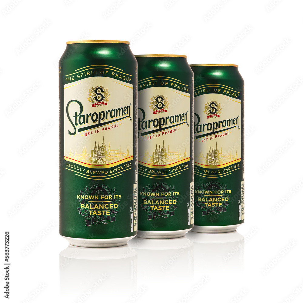 Tallinn, Estonia - January, 2023: Can of Czech Staropramen beer ...
