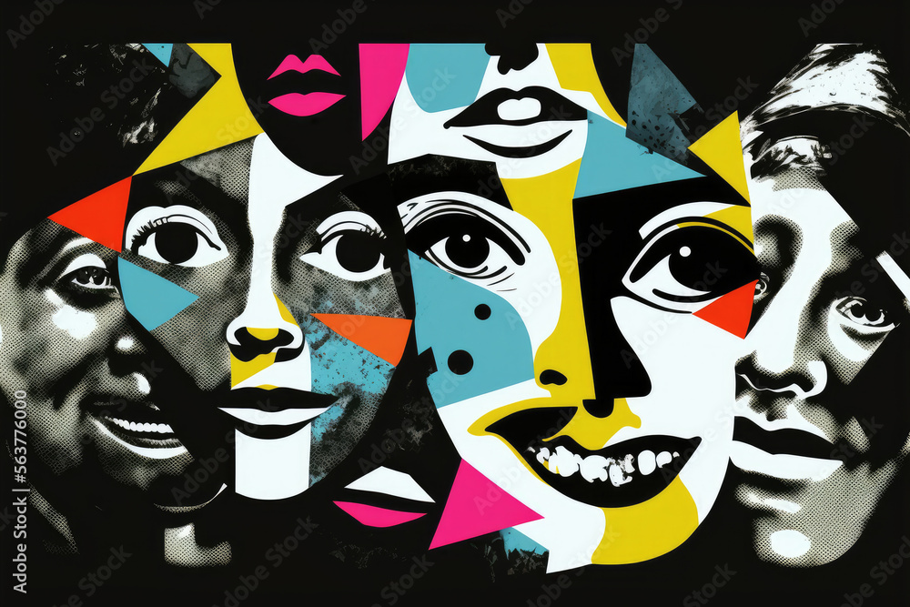 Abstract human many faces expression, dark emotion and uncertain mental ...