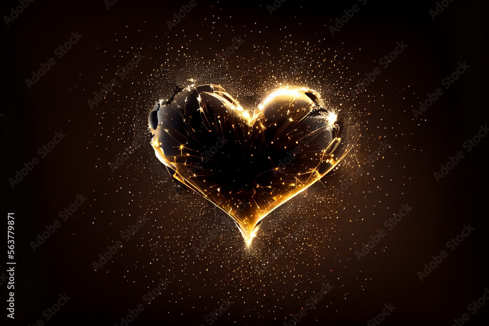 beautiful abstract effect sparkle overlay in heart shape, glow light in ...