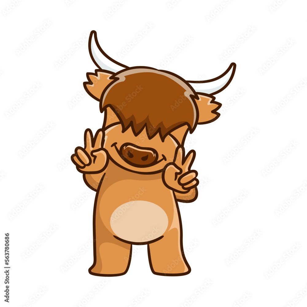 Cute Highland cow cartoon clipart with funny pose vector illustration ...