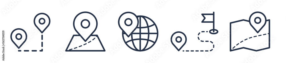 Location pin map line icon set. Compass, map, distance, direction ...