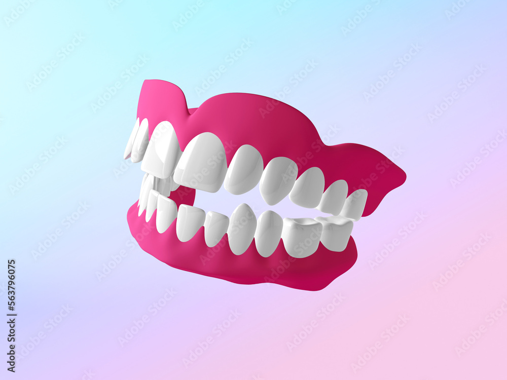 Teeth model isolated on pastel gradient background, side view. Dental ...